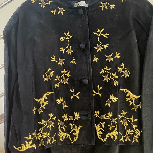 Jackets & Coats | Vintage Black Swede Jacket With Gold Thread Ed ...